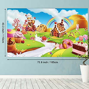 87 Pcs Candyland Themed Party Decorations, Candyland Lollipop Tablecloth and Lollipop Themed Backdrop with Balloon Garland Kit Christmas Candy Party Supplies for Christmas Halloween Party Supplies