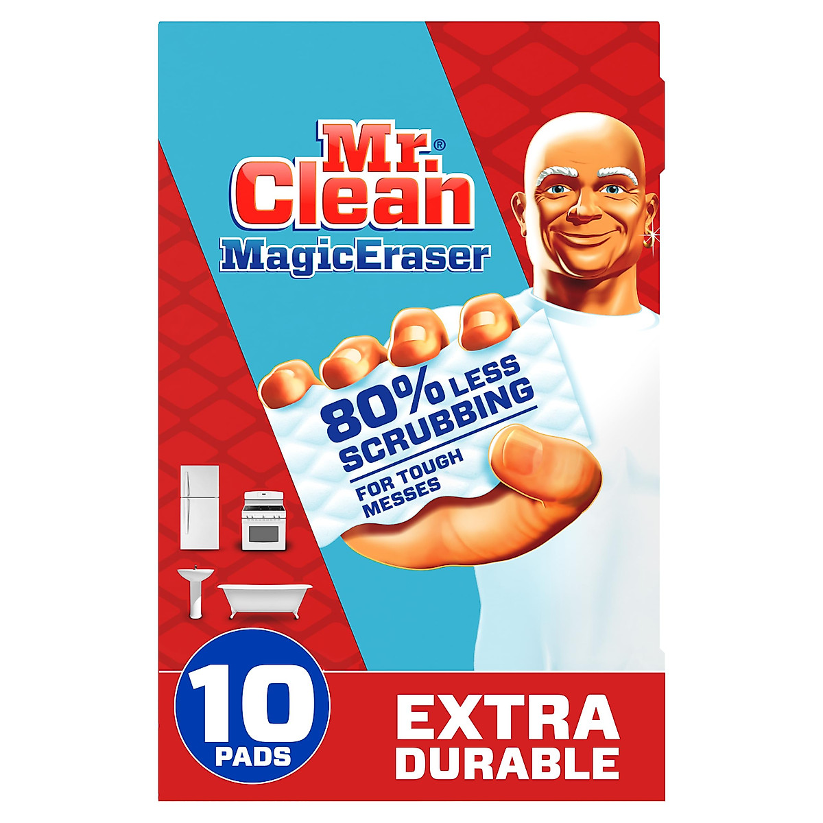Mr. Clean Magic Eraser, Extra Durable, Shoe, Bathroom, and Shower Cleaner, Cleaning Pads with Durafoam, 10 Count