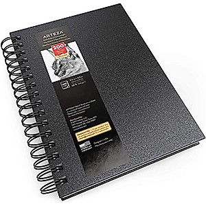 Arteza Small Sketch Book 5.5x8.5 Inches, Black Sketch Pad, 100 Sheets, 68 lb 100 GSM Paper, Hardcover Spiral-Bound Drawing Book, Use with Pencils, Charcoal, Pens, Crayons and Other Dry Media