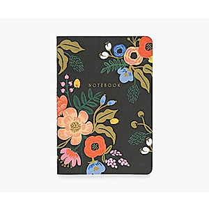 RIFLE PAPER CO. Lively Floral Stitched Notebook Set, Set Of 3 Notebooks, 64 Ruled Pages With Gold Ink, Canvas Paper Cover With White Text Paper Interior