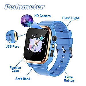 Kids Smart Watch for Boys, HD Touch Screen Smart Watch with Camera Video Music Player 16 Puzzle Games Pedometer Calculator Alarm Clock Flashlight 12/24 hr Kids Watches Gift for 4-12 Year Old Boys