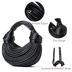 Knotted Woven Tote Bag Handbag For Women Hand Woven Bread Messenger Bag Soft Leather Top Handle Handbag Shoulder Bag (Blue)