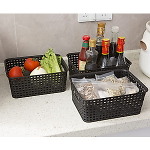 ZHENFAN Black Plastic Woven Storage Baskets, 6-Pack Weave Basket Organizer for Kitchen Office Bathroom