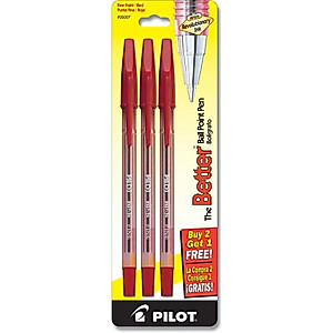 PILOT The Better Ball Point Pen Refillable Ballpoint Stick Pens, Fine Point, Red Ink, 2-Pack (35007)