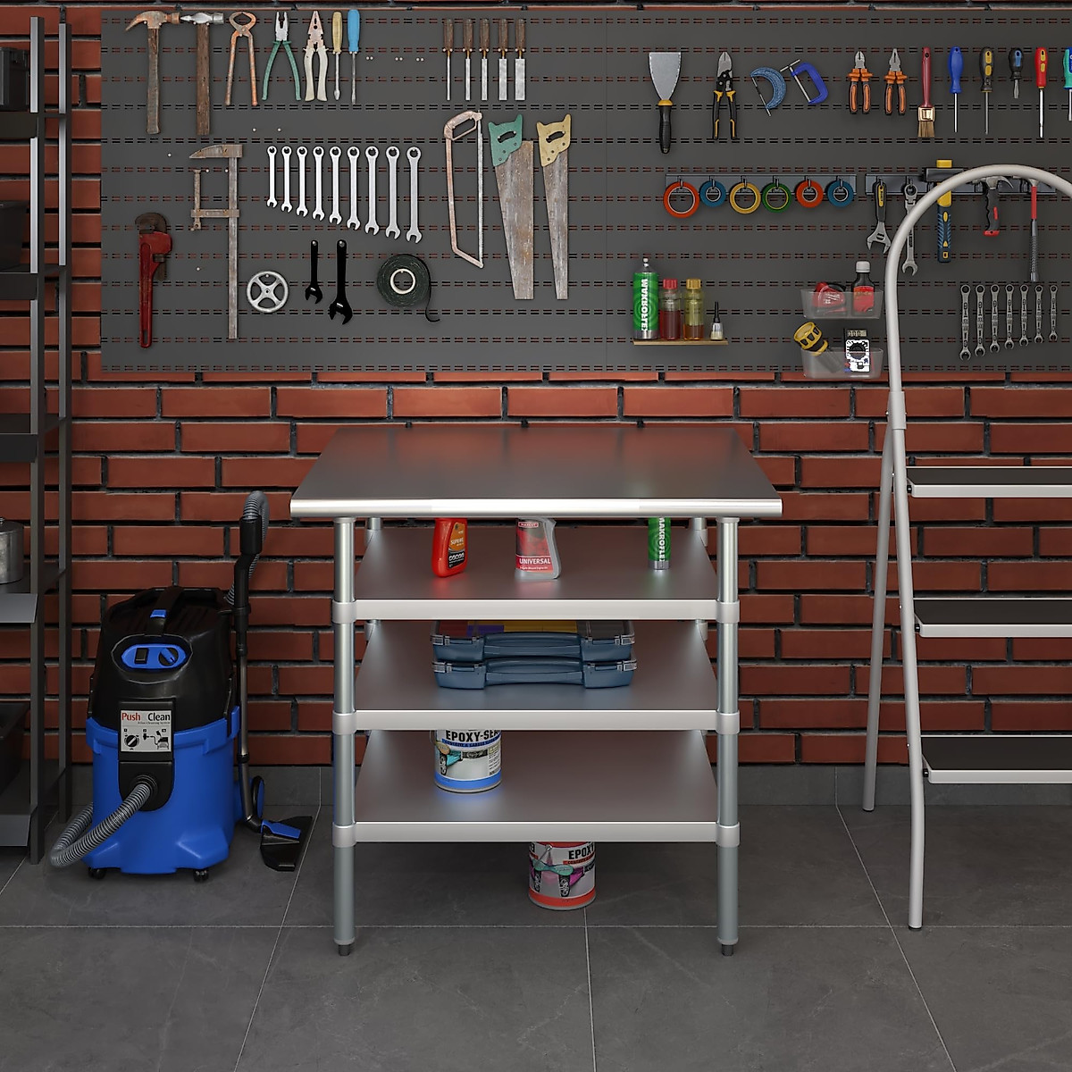 AmGood Stainless Steel Work Table with 3 Shelves | Metal Utility Table | Commercial & Residential NSF Utility Table (36" Long x 30" Deep)