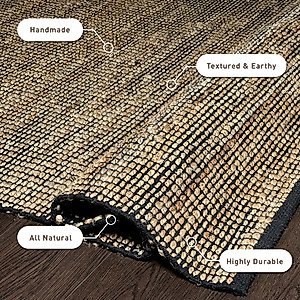 Chardin home Jute Rugs Collection- 2x5 Feet Jute Braids Rug, Boho, Rustic, Natural Jute/Black, Hand Woven Long Runner Rug for Bedroom, Living Room, Kitchen and entryways