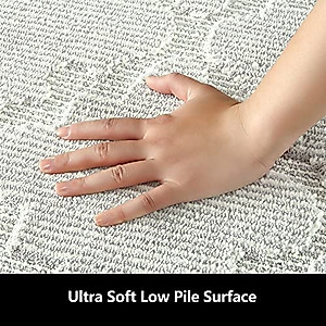 Zacoo Long Runner Rug 2'x8' Tufted Shag Hallway Rug Runner Boho Farmhouse Kitchen Mat Indoor Modern Bedside Runner Ultra Soft Non Slip Geometric Moroccan Rugs for Entryway Laundry Bathroom, Beige Grey