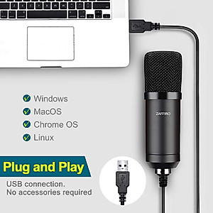 ZAFFIRO USB Microphone, Professional Grade Condenser Microphone, Professional Microphone Kit, Computer Microphone Kit, Adjustable Stand for Professional Recording Studio, Karaoke, Conference Hosting
