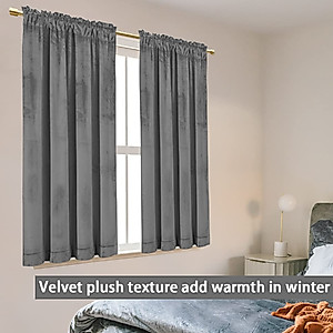 PANELSBURG Short Blackout Curtains for Bedroom,Thermal Insulated Room Darkening Velvet Luxury Basement Window Curtains for Men Cave Office Kitchen RV Campers Trailers,48 Inches Long,Grey/Gray,4 FT