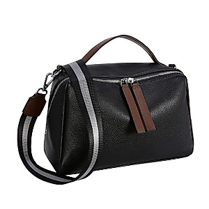 Iswee Fashion Women Tote Handbag Satchel Shoulder Bag Cross Body Shopping Bags Ladies Purse Genuine Leather (Black)