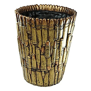 Ebros Gift Rustic Western Military Style Spherical Rifle Ammo Rounds Shells Gold Tone Bullets Bathroom Accessory (Dry Waste Basket Trash Bin)