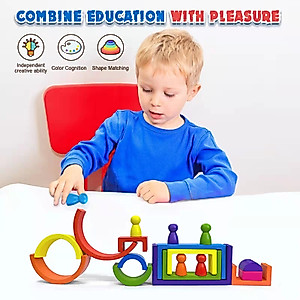 BOZE SUPOD Wooden Toys, Montessori Toys for Kids 3 4 5 6+Years Old Boys Girls Rainbow Stacking Blocks Set Preschool Activites Educational Toy Gifts for Toddler-19PCS