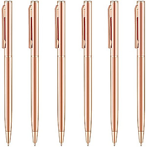 Unibene Slim Metallic Retractable Ballpoint Pens - Rose Gold, Nice Gift for Uniform Office Students Teachers Wedding Christmas, Medium Point(1 mm) 6 Pack-Black ink