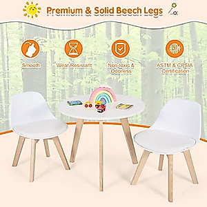 Costzon Kids Table and Chair Set, 3 Pcs Wood Activity Play Table w/Padded Seat & Wood Legs for Arts, Crafts, Reading, Preschool, Kindergarten, Playroom, Mid Century Modern Toddler Table & Chairs