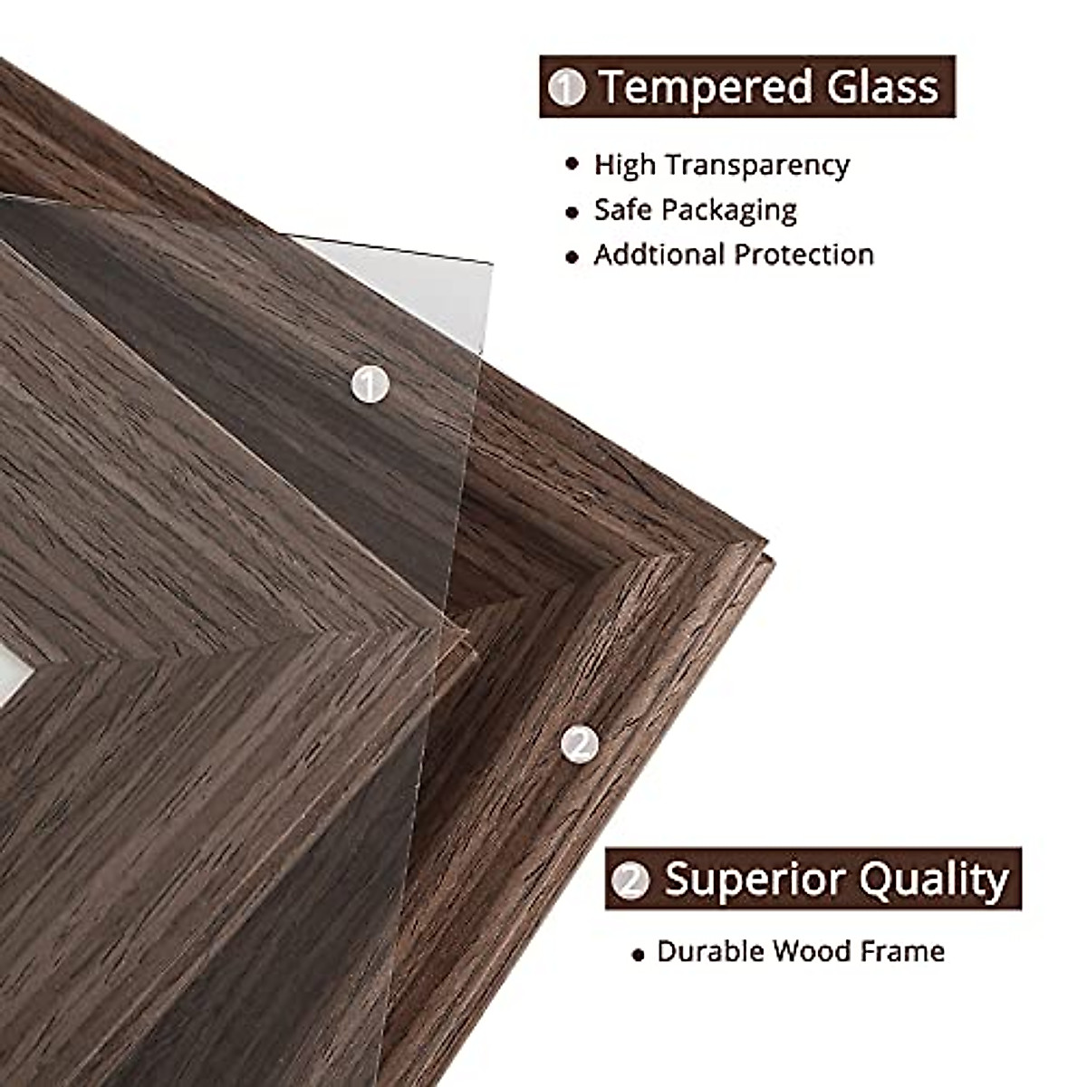 GraduationMall 5x7 Wood Picture Frames,Display Photos 4x6 with Mat or 5x7 Without Mat,Real Glass,Wall or Tabletop Display,Rustic Brown Set of 2