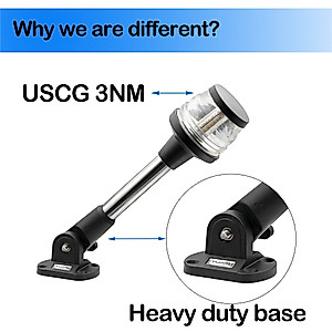MARINE SYSTEM Made 3-NM LED Fold Down Boat Stern Light All Round 360° Boat Anchor Light for Pontoon and Fishing Boat, 9”, 12-24V