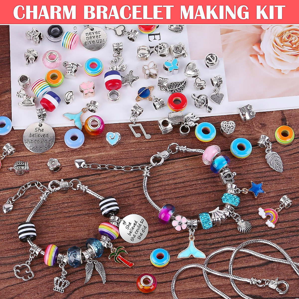 85 Pcs Charm Bracelet Making Kit, Acejoz DIY Charm Bracelets Beads for Girls, Adults and Beginner Jewelry Making Kit
