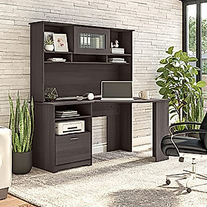 Bush Furniture Cabot Corner Desk with Hutch, Heather Gray