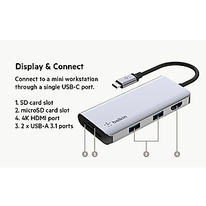 Belkin AVC007btSGY 5 in 1 USB-C Hub, 4K HDMI, 2 x USB3.0, SD/microSD Compatible with iPad/iPad Pro/iPad Mini/iPad Air/MacBook/MacBook Air/Android Tablets and More