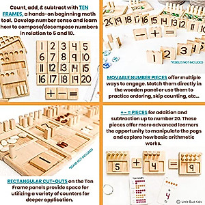 LITTLE BUD KIDS Counting Pegs - A Ten Frame Math Manipulatives Number Montessori Toy for Toddlers & Kindergarteners