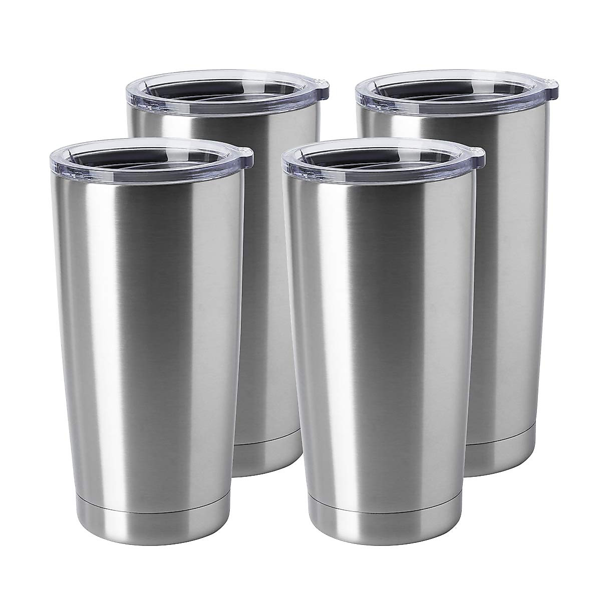 HASLE OUTFITTERS 20oz Stainless Steel Tumblers Bulk, Insulated Travel Cup with Lid, Double Wall Vacuum Coffee Mug for Cold & Hot Drinks 4 Pack, Silver