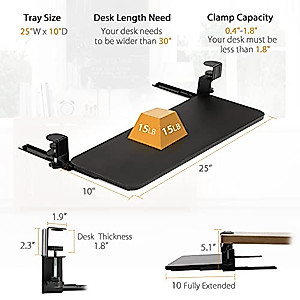 ERGOMOER Large Keyboard Tray Under Desk, C-clamp Mount System, Slide-Out Computer Keyboard Tray Fits Full Size Keyboard and Mouse for Computer Desk Office Desk and Standing Desk
