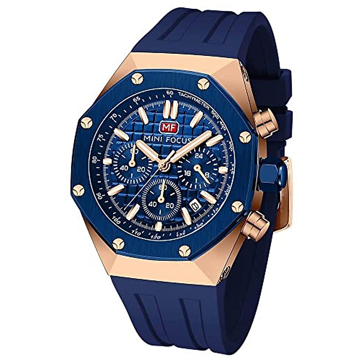 AIMES Blue Mens Watches Fashion Casual Chronograph Watches for Men Big Face Military Sports Waterproof Multifunction Silicone Strap Business Work Wristwatch