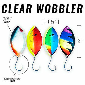 ETIC Clear Wobbler 3", ¼oz Fishing Spoons Kit 100% Made of Brass, 4pcs Fishing Lures, Tackle, Hooks, Baits, Spinning, Casting, Trolling for Trout, Salmon, Pike, Walleye, Bass and Mores