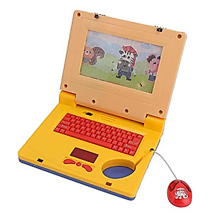Drfeify Kids Learning Laptop, 19 x 15.7 x 3.8 cm, Educational LED Music Electronic Cognitive Development Simulation Computer Toy (Yellow Retractable Mouse)