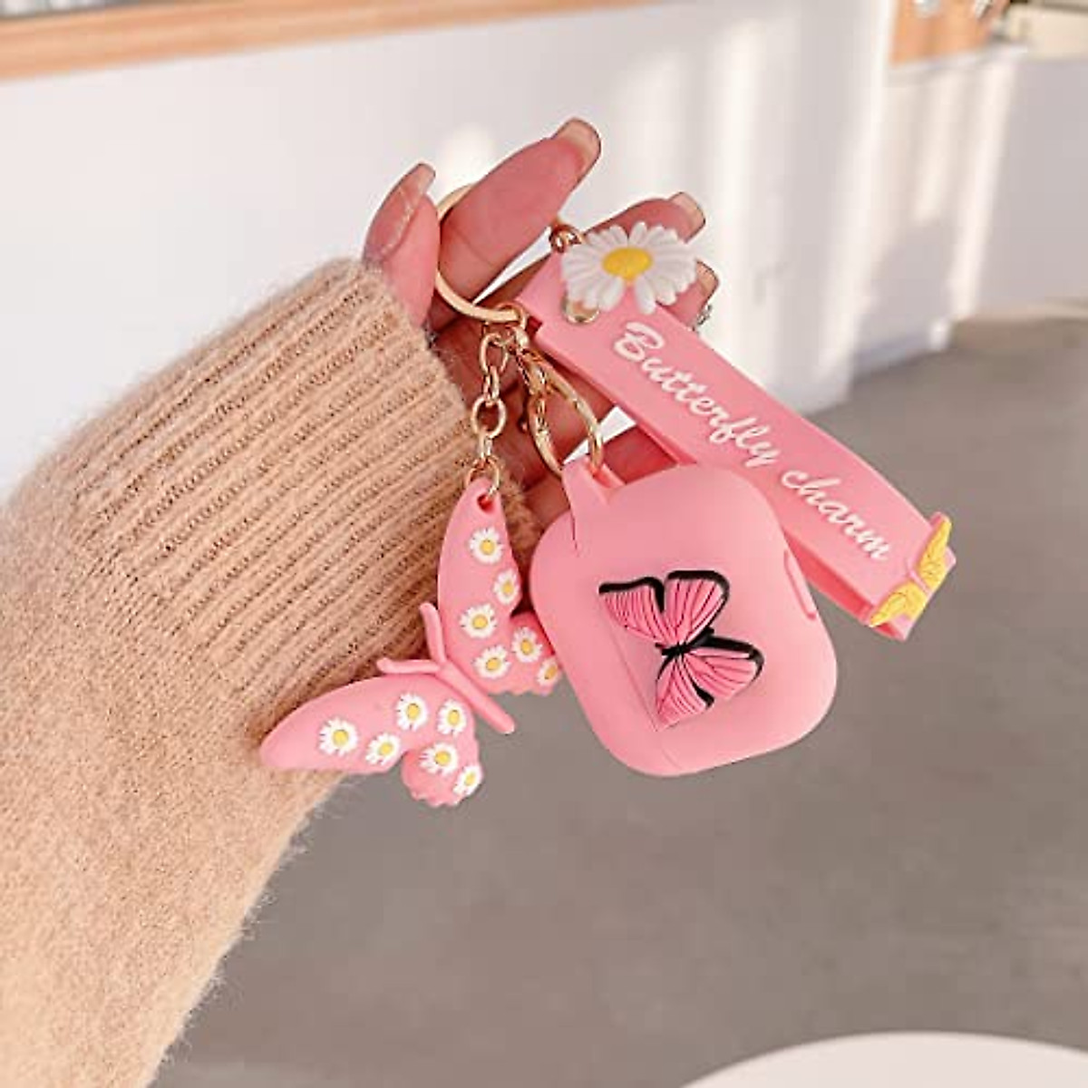 Heniu for AirPod 3rd Generation Case Cover 2021, 3D Butterfly Liquid Silicone AirPods 3rd Generation Cute Case with Keychain Compatible for Apple Airpods 3rd Generation Charging Case-Pink