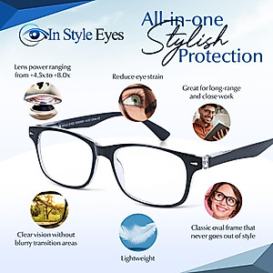 In Style Eyes Super Strong Eye Glasses, High Magnification Womens Reading Glasses - Non-Polarized Lens for Men - Black - 7.0x