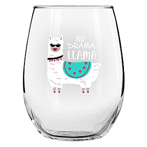 No Drama Llama Funny Stemless Wine Glass Cup (15 oz) - Cute Llama Gifts for Women Adults- Novelty Wine Glasses with Cute Sayings for Women- Llama Llama Decor- Made in USA