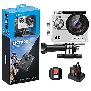 AKASO EK7000 4K30FPS 20MP WiFi Action Camera with EIS Ultra HD Underwater Camera 131FT Waterproof Camera Remote Control 4X Zoom Support External Microphone Silver