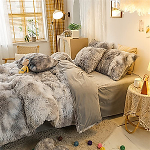 chovy Faux Fur Tie-Dyed Black White Gray Colorful Comforter Cover Duvet Cover Queen - 3PC Bed Set Ultra Soft Plush Flannel Velvet Fluffy Fuzzy Bedding（Duvet Cover x 1 Pillowcases x 2）