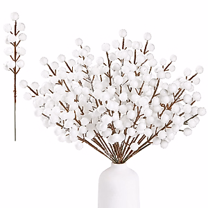 Sggvecsy 30 Pack Snow Frosted Artificial White Berry Stems 8.9inch Snowy Christmas Red Spray Picks Holly Berry Branches for Christmas Tree Decoration DIY Crafts Xmas Ornaments Home Decor (White)