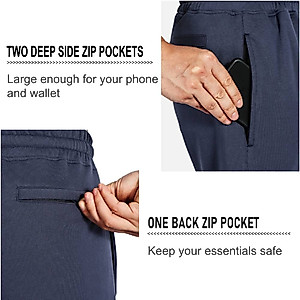 NIMENJOJA Mens 7" Sweat Shorts Cotton Workout Gym Jogger Lounge Zipper Pockets Shorts Navy Blue