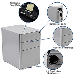 Flash Furniture Warner Modern 3-Drawer Mobile Locking Filing Cabinet with Anti-Tilt Mechanism and Hanging Drawer for Legal & Letter Files, Gray, Set of 1