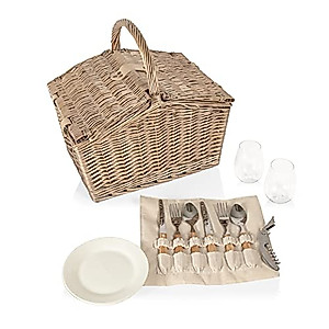 PICNIC TIME Piccadilly Picnic Basket - Romantic Picnic Basket for 2 with Picnic Set, (Natural Canvas)