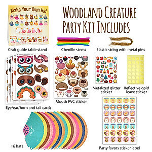 Woodland Themed Christmas Party Hats Making Kit c/w Chenille Stems & Stickers. Group Activities, DIY Art Craft Home Project. Birthday, Easter & Fiesta Decoration for Kid