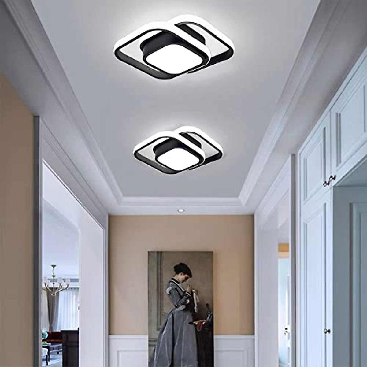 CANEOE Small Ceiling Light Modern LED Acrylic Square Ceiling Lamp Cool White 6000K Lighting Fixtures for Bedroom Kitchen Living Room Study Hallway Small Asile Lamp Corridor Lights (Black)