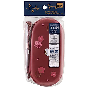 Japanese 2 Tiers Bento Lunch Box with Belt , Bag Chopsticks, Red Blossom and Bunny