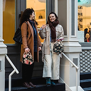 EurCross Women's Lunch Bags for Work with Chic Floral Daisy Pattern,Canvas Stylish and Insulated Black Lunch Tote Bento box Bag Carrier of On-the-Go Storage