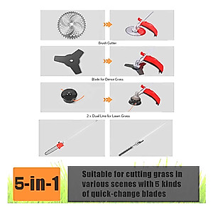 Meideli Grass Trimmer 52cc - 5 in 1 Gas Powered Brush Cutter Gas String Trimmer Hedge Trimmer Pole Saw Trimmer for Quick Weed Grass Cleaning Crop Seed Soil Protection Tools
