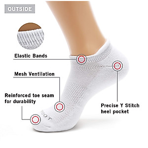 MONFOOT Women's and Men's 10 Pairs Athletic Cushion Running Performance Heel Tab Ankle Socks White Medium, multipack