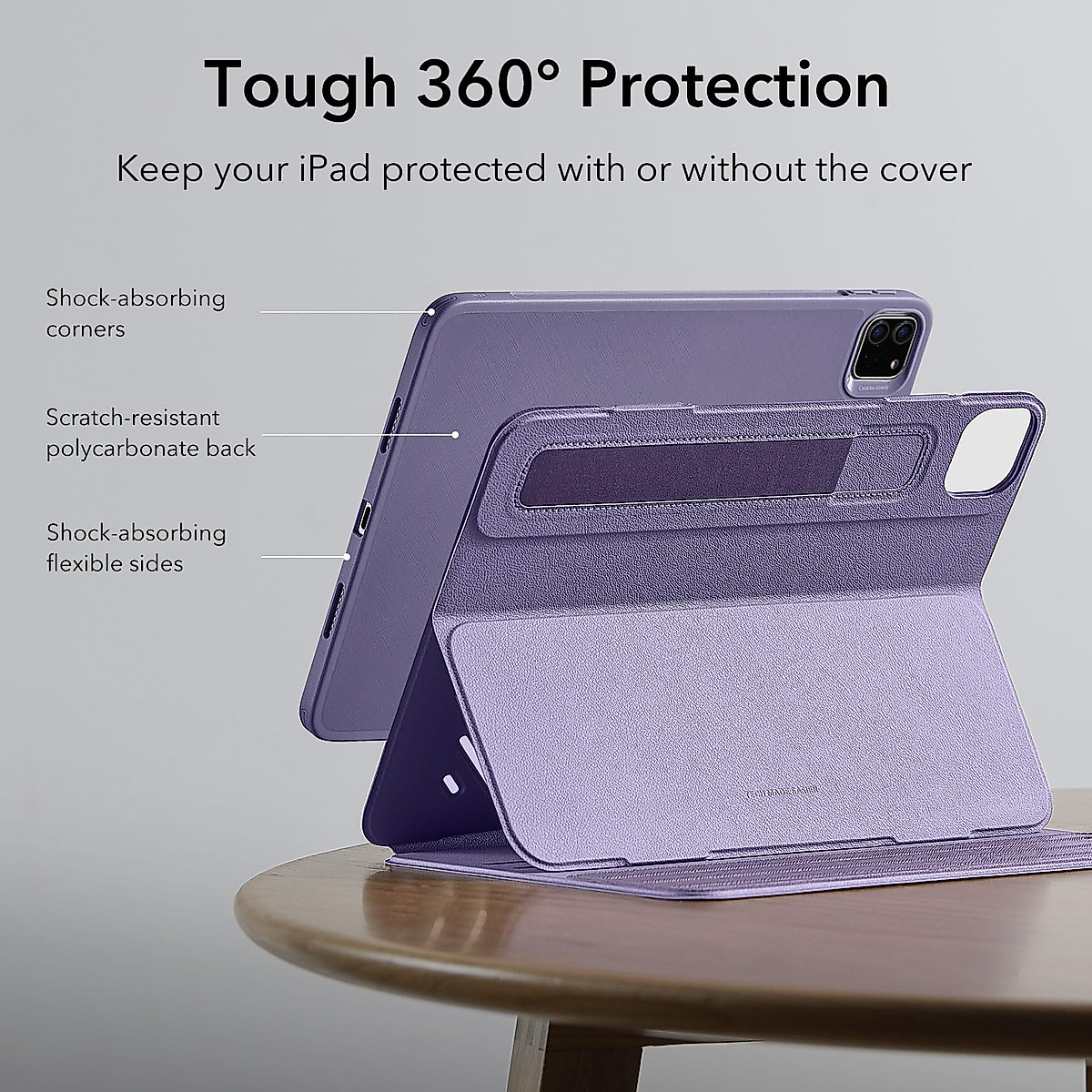 ESR for iPad Pro 12.9 Case (6th/5th Generation, 2022/2021), Removable Magnetic Cover, Adjustable Portrait/Landscape Stand with Raised Display View, 9 Standing Angles, Shift Series, Purple
