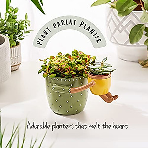 VIRTUNE Adorable Indoor Plant Pots. 5" Flower Pot & 2" Small Succulent Pot with Drainage. Indoor Planters, Small Plant Pots Indoor, Cute Pots for Indoor Plants, Succulent Planter (Green)