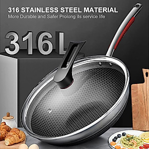 316L Stainless Steel Non Stick Wok Pan with Lid,12.6 Inch Saute Pans Nonstick Stir Fry Pan suit for Induction Cooktop, Gas, Ceramic and Electric Stove,Safe for Dishwasher and Oven,Stay-Cool Handle