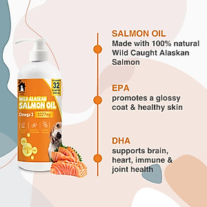 Salmon Oil for Dogs & Cats - Omega 3 Fish Oil Supplement for Healthy Skin & Coat, Joint & Bone Support, Allergy Relief, & Inflammation Defense - 32oz All-Natural Liquid Food Supplement