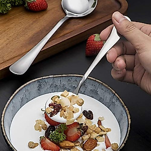 HAPPY KIT Soup Spoons, 8-Piece Premium Soup Spoons Stainless Steel Large Round Spoons, Heavy-Weight Round Deep Bowl Spoons Set Flatware Set