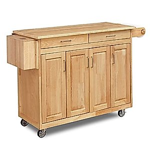 Homestyles General Line Kitchen Mobile Cart with Drop Leaf Breakfast Bar, 54 Inches Wide, Natural Hardwood